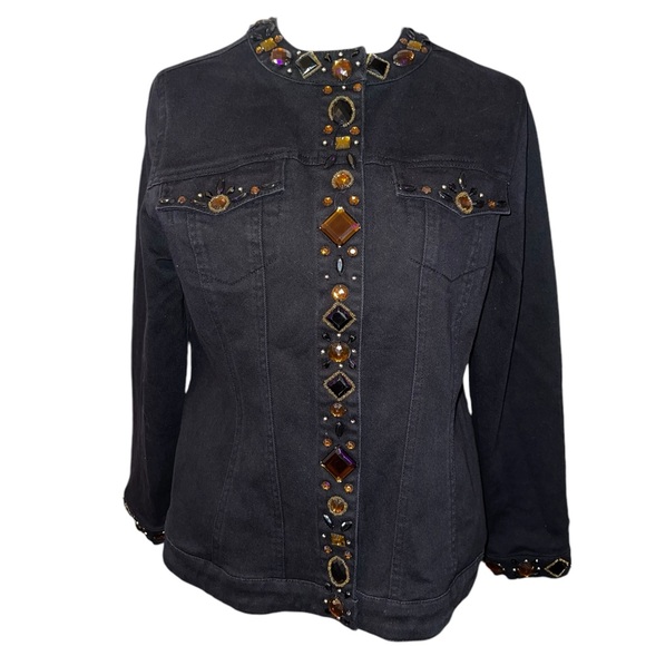 Laura Ashley | Jackets & Coats | Vintage Bedazzled Black Denim Jean ...